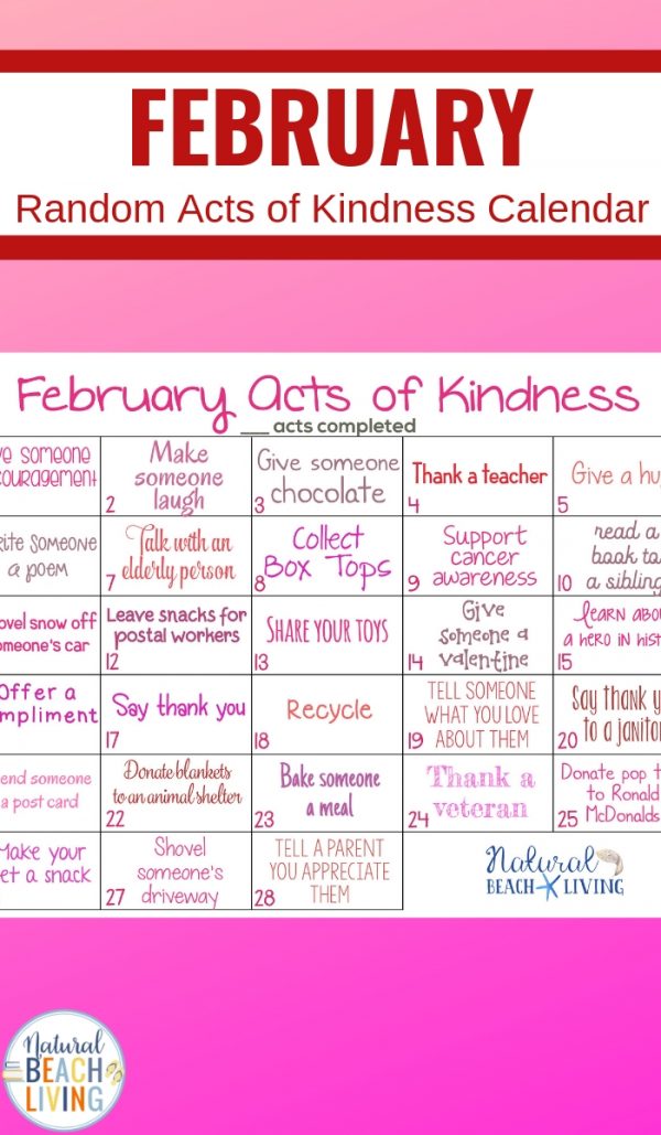 February Random Acts of Kindness Calendar - Natural Beach Living